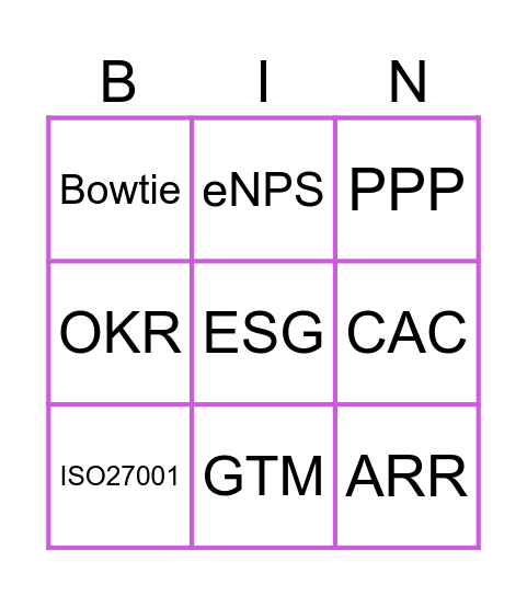 Class of Operations Bingo Card