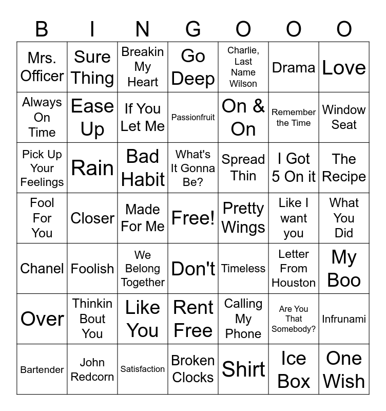 R&B BINGO Card