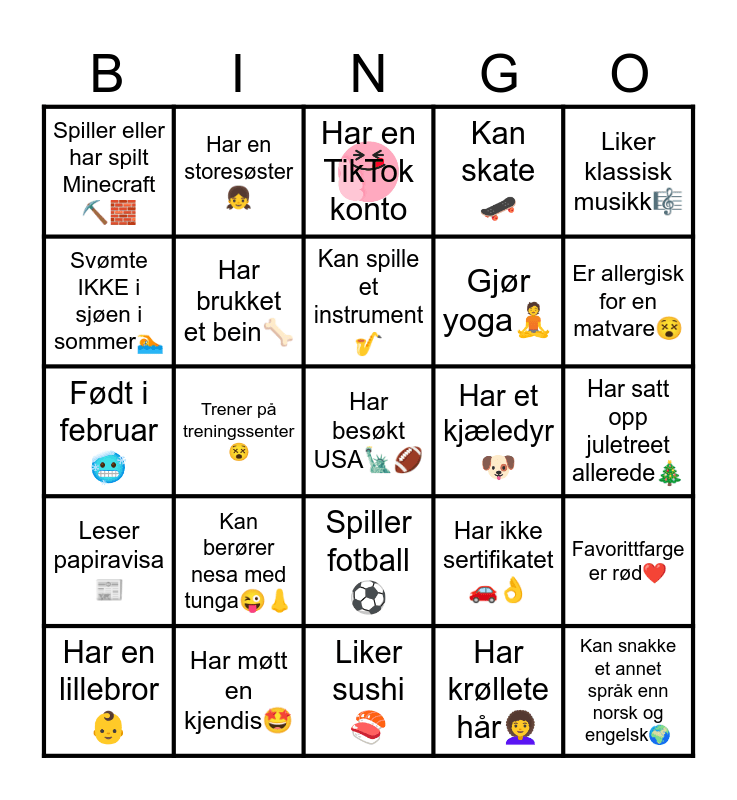 Bli kjent-Bingo Card