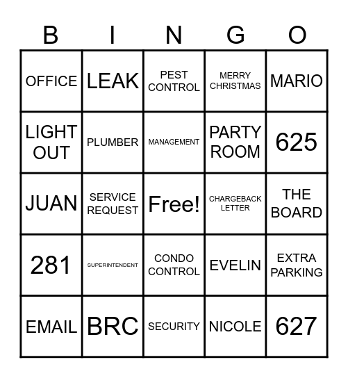 YCC # 281 EDITION Bingo Card