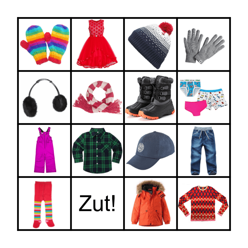 Les vêtements Bingo Card