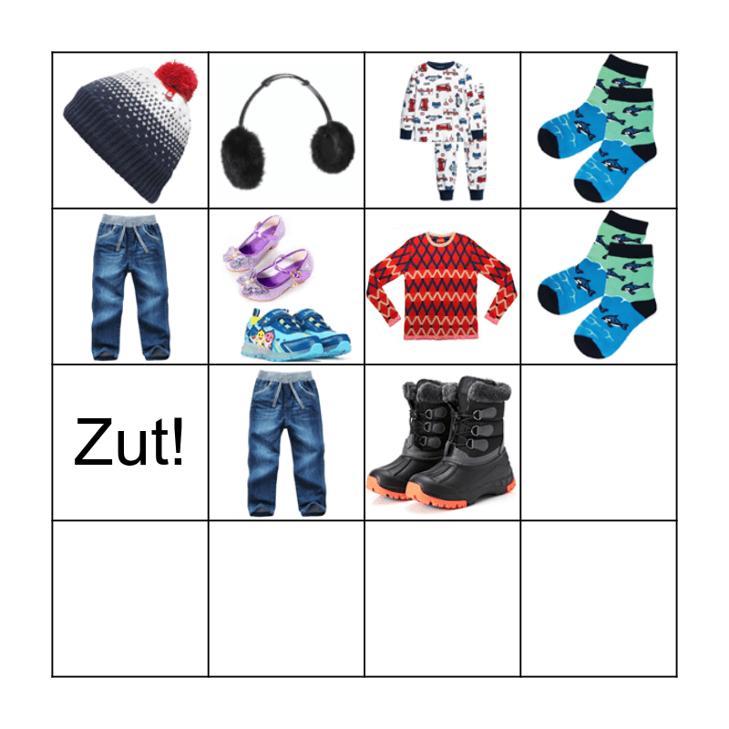 Les vêtements Bingo Card