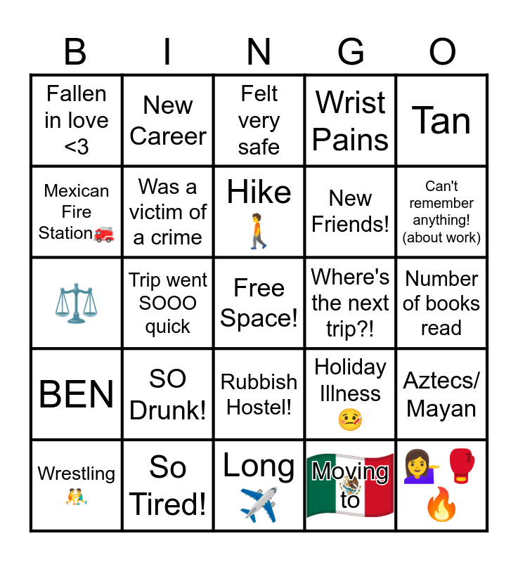 Jess Bingo: Mexico Edition Bingo Card