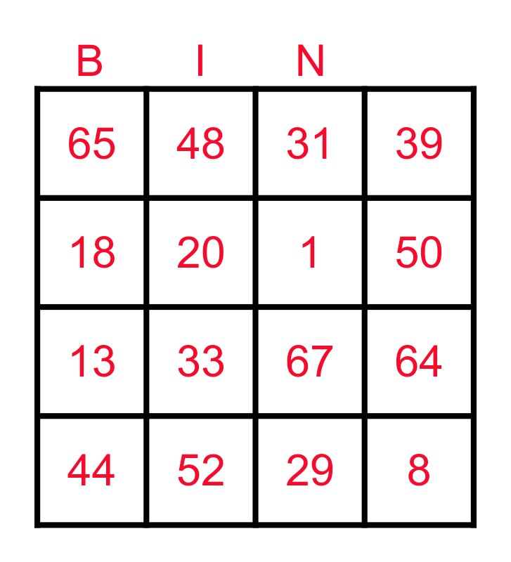 Number Bingo 1-25 Bingo Card