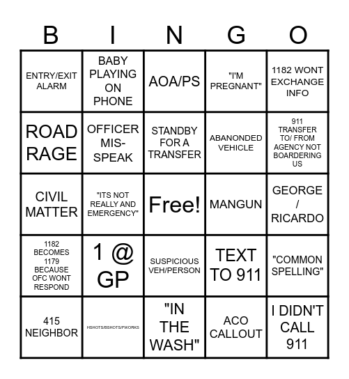 DISPATCH BINGO Card