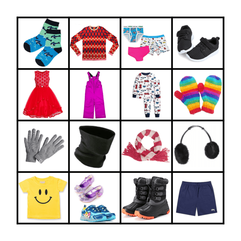 Les vêtements Bingo Card