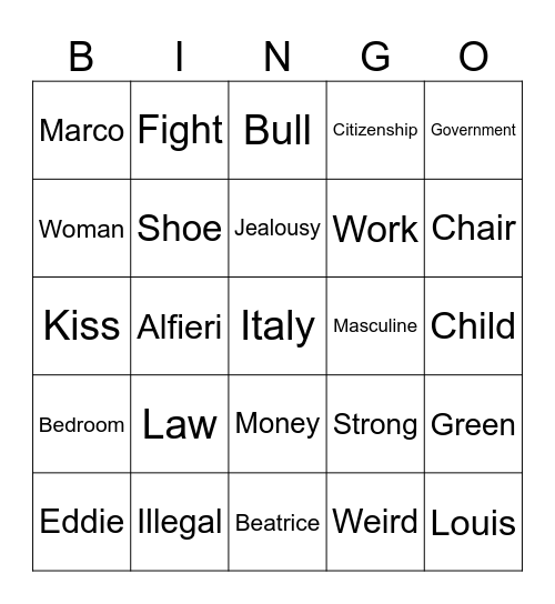 A View From The Bridge Bingo Card