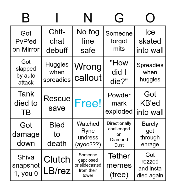 FRU Proggies Bingo Card