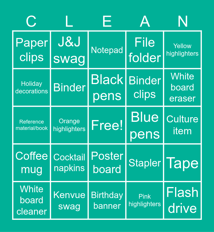 CLEAN-Up Bingo Card