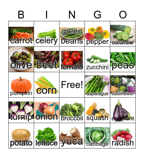 Vegetables Bingo Card