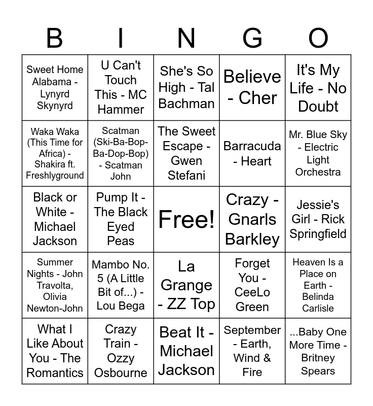 Music Bingo Jams Round #2 Bingo Card