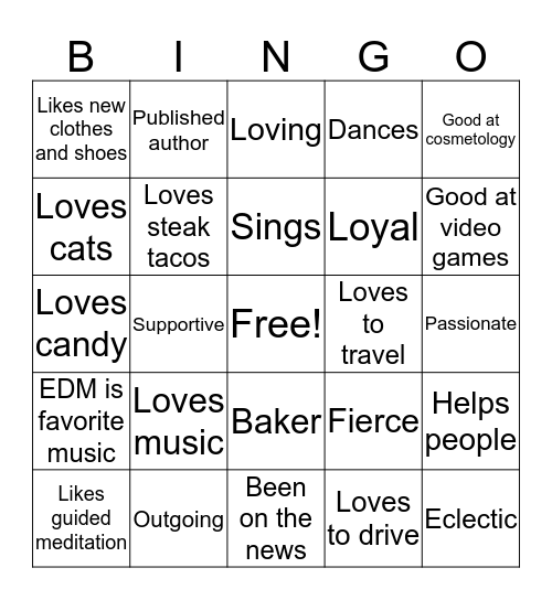 Getting to Know You Bingo Card