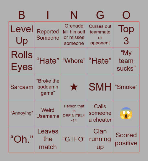 COD Bingo Card