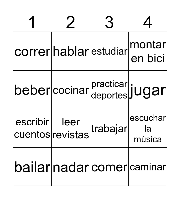 Verbos de acción 1 Bingo Card