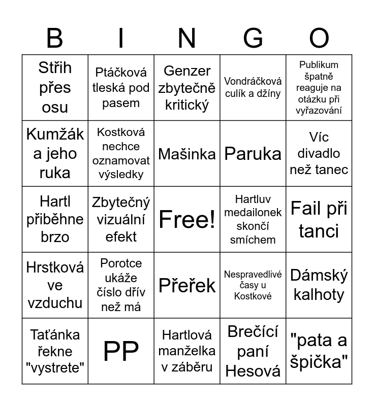 Stár denc kdyš hvězdy tancujou Bingo Card