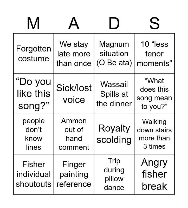 Mads Tech Week Bingo Card
