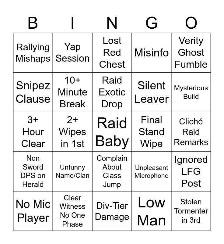 Untitled Bingo Card