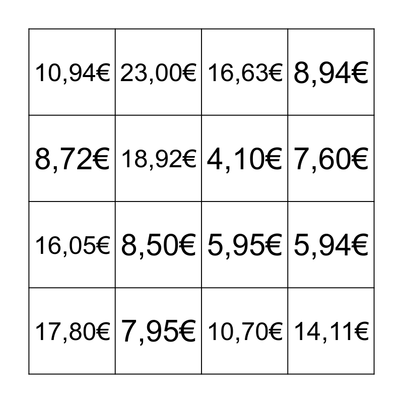 Euro Bingo ! Bingo Card