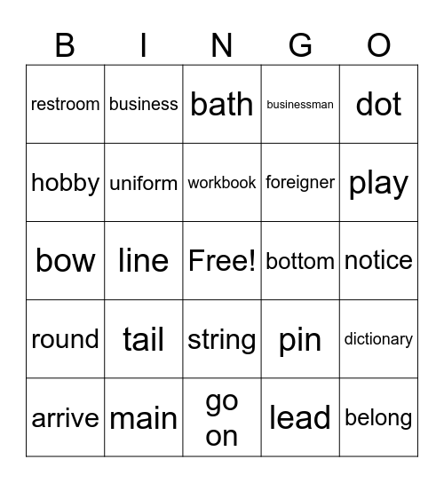 Book 5 Unit 5 Bingo Card