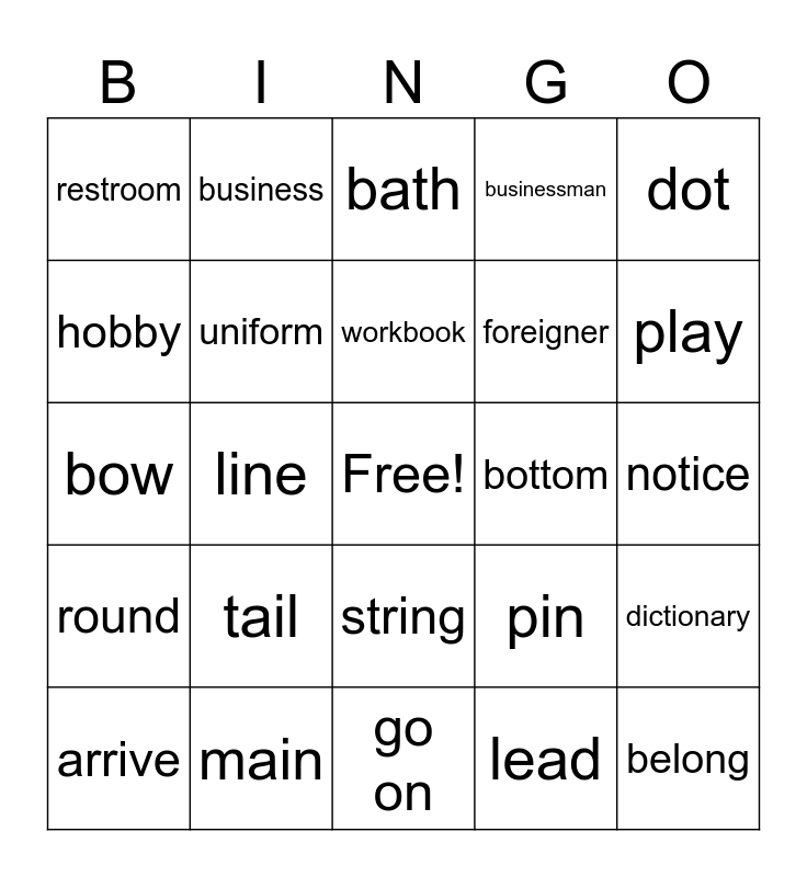 Book 5 Unit 5 Bingo Card