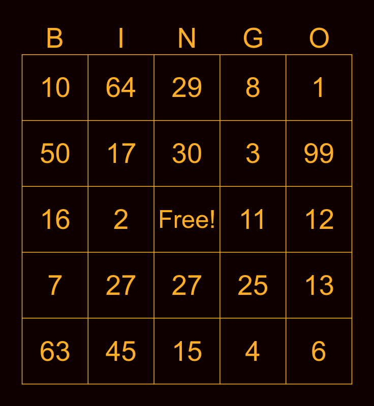 Gold Bingo Card