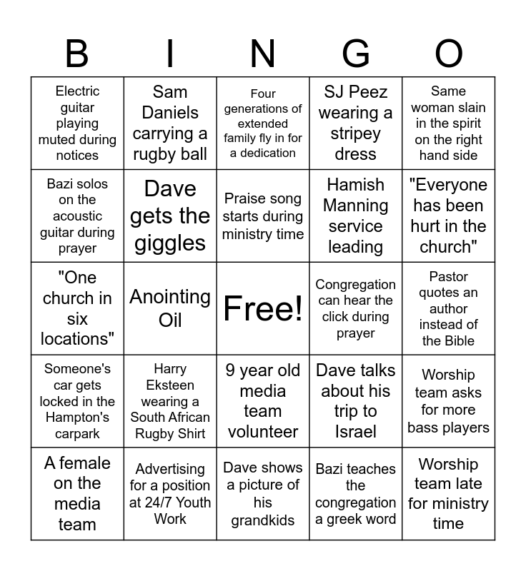 Grace Vineyard Bingo Card