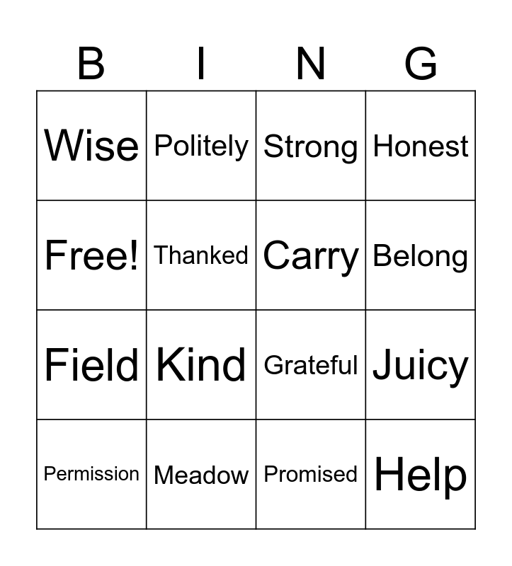 The Rabbit Bingo Card