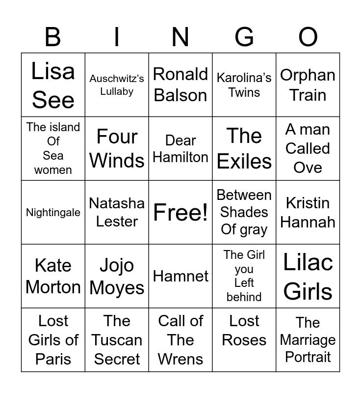 Books & Authors Bingo Card