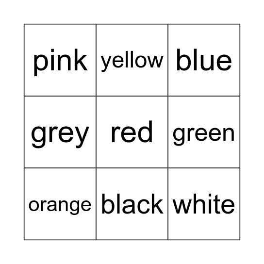 Colours Bingo Card