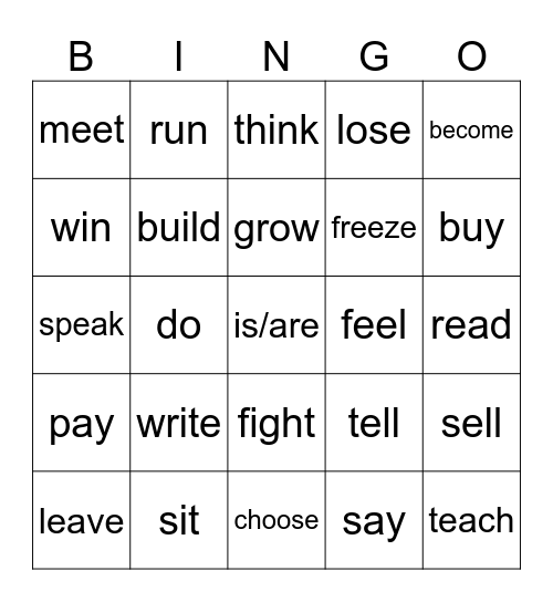 Irregular Verbs Bingo Card