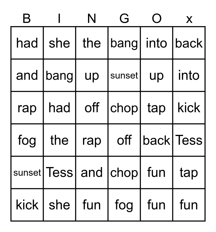 The Rug and We can Bingo Card