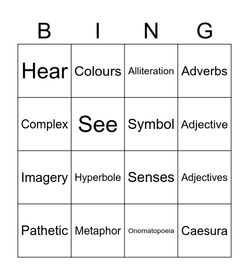 Descriptive Writing Bingo Card