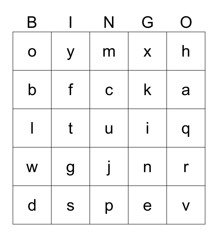 Lowercase Alphabet Bingo Card