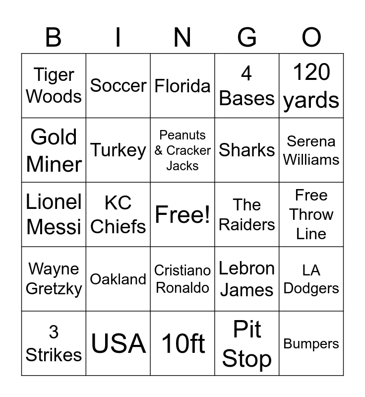 Sports Bingo Card