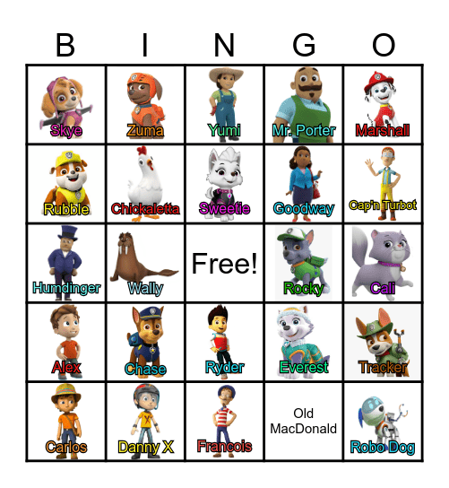 Paw Patrol Bingo Card