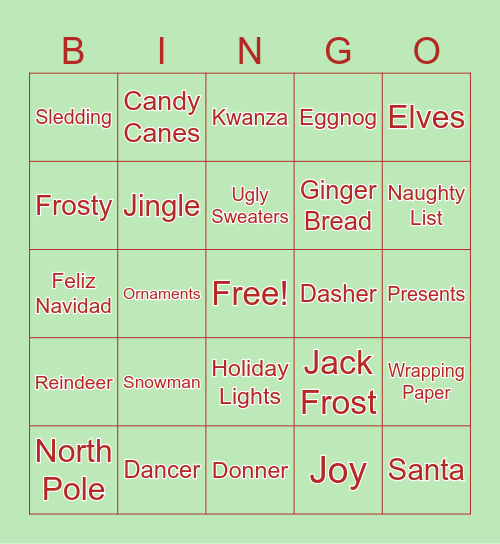 Happy Holidays! Bingo Card