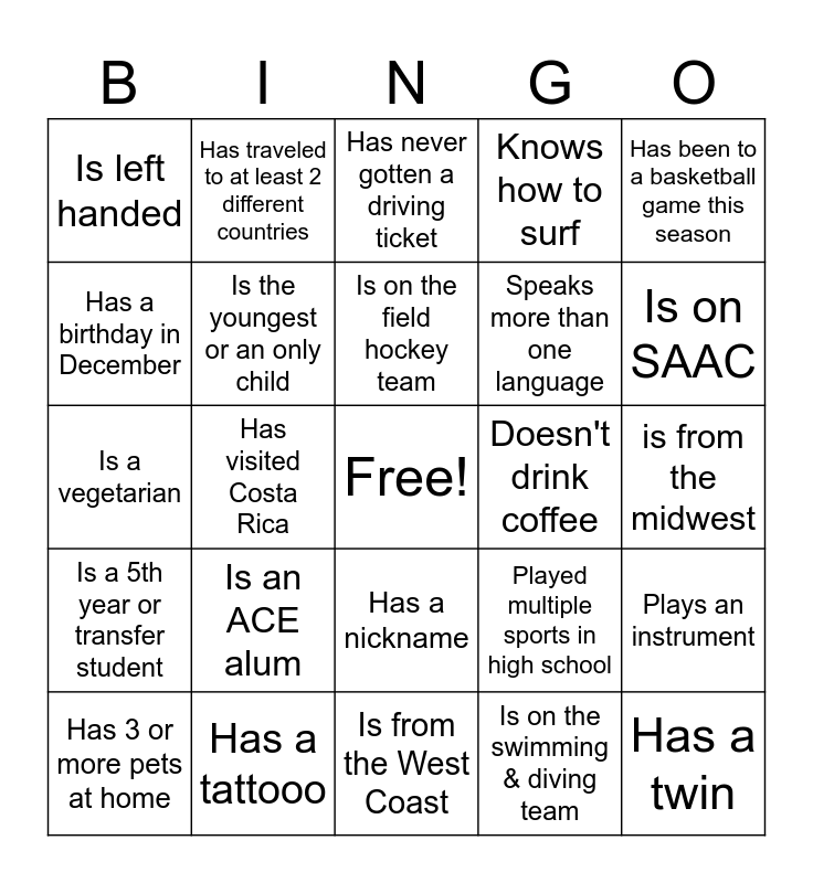 ACE Bingo Card