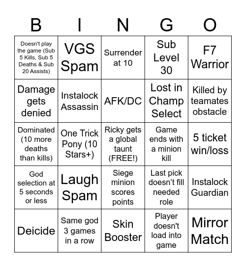 Untitled Bingo Card