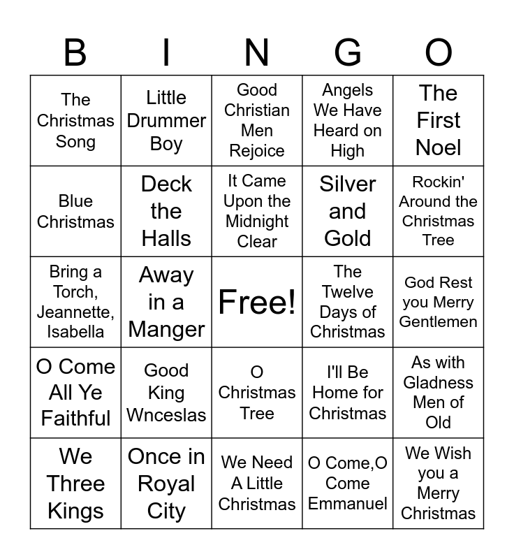 Christmas Carol Bingo Card