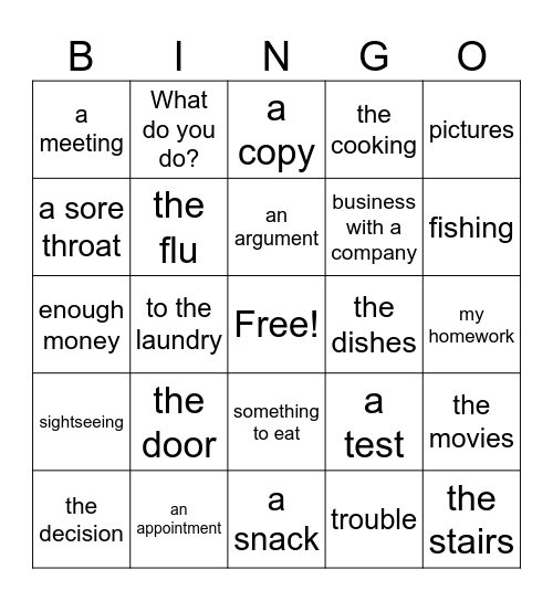 Common Verbs Bingo: Have, Go, Do, Make Bingo Card