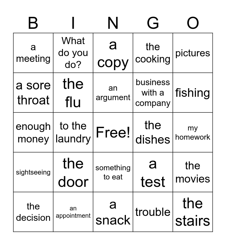 Common Verbs Bingo: Have, Go, Do, Make Bingo Card