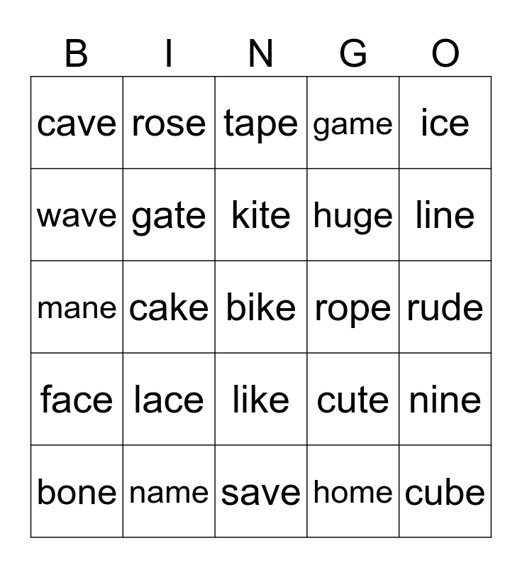 CVCe BINGO! Bingo Card
