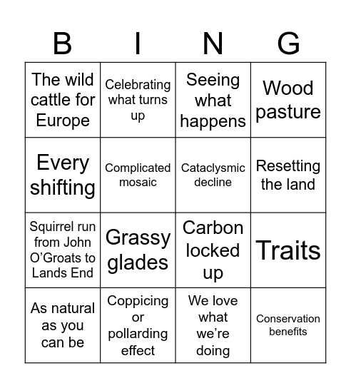 Rewilding BS Bingo! Bingo Card
