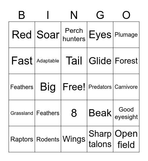 Red tailed hawk Bingo Card