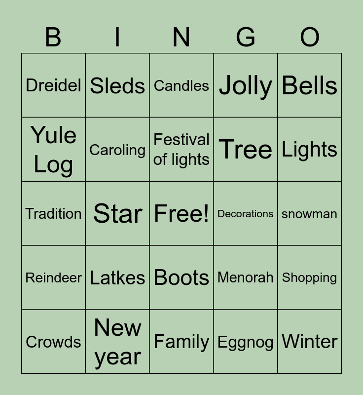 Winter Holiday Bingo Card