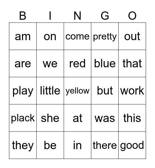 Sight words Unit 3 Bingo Card
