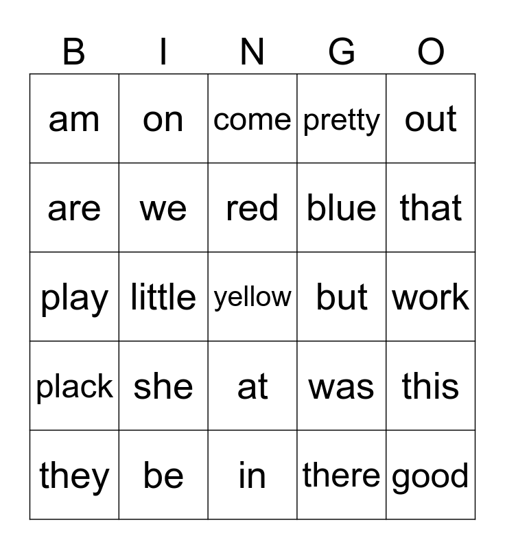 Sight words Unit 3 Bingo Card