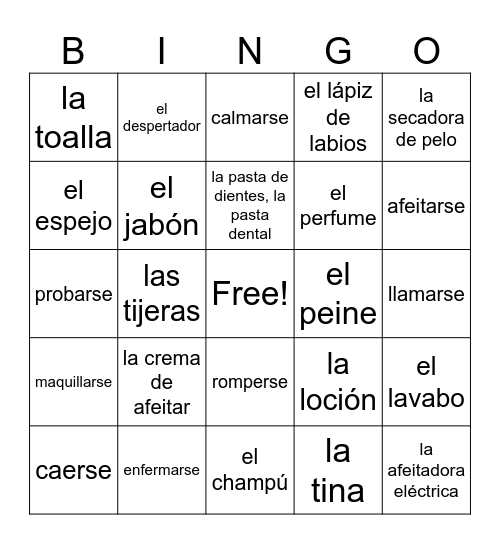 Spanish 2 (reflexives/personal care) Bingo Card