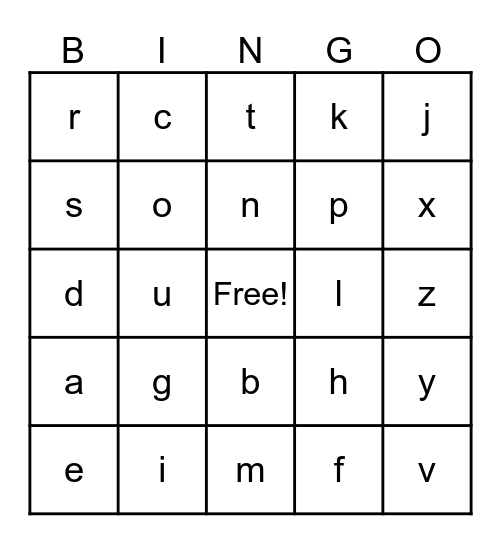 Letter Bingo Card