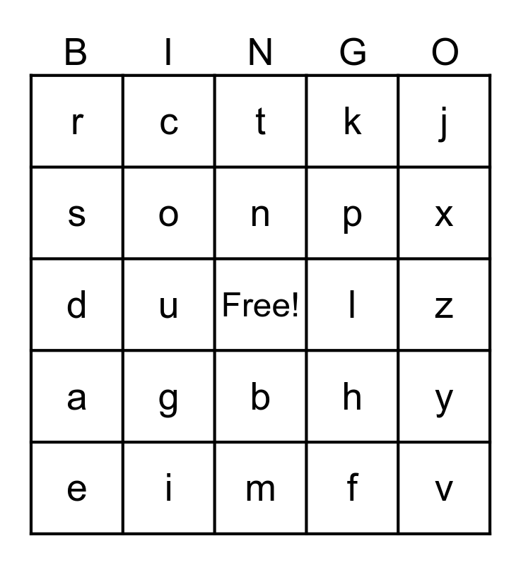 Letter Bingo Card